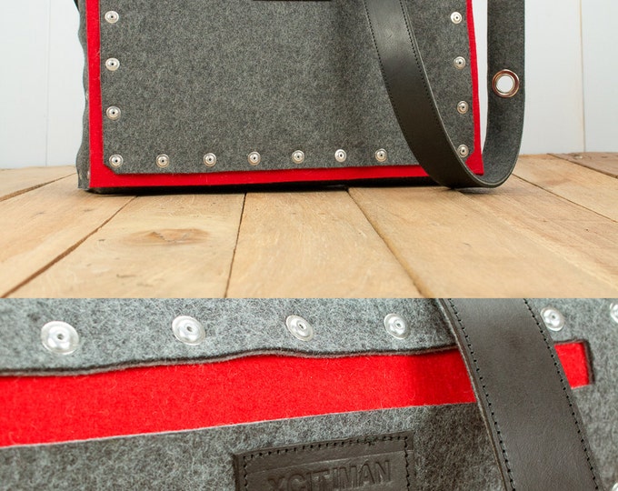 Felt Satchel Bag With Rivet Pocket and Leather Strap. Felt - Etsy