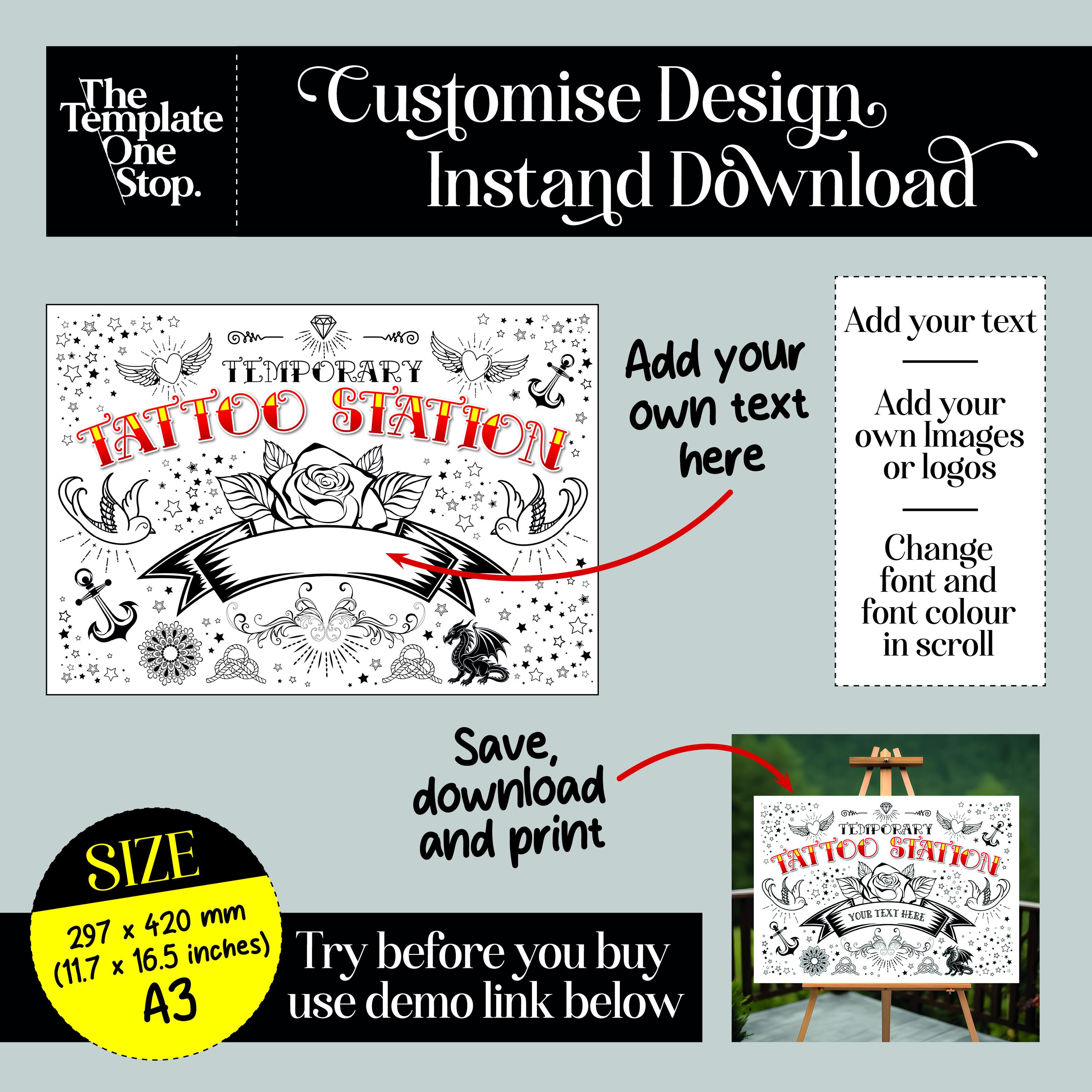 Editable A3 Tattoo Party Sign, Tattoo Station Party Sign, Digital ...