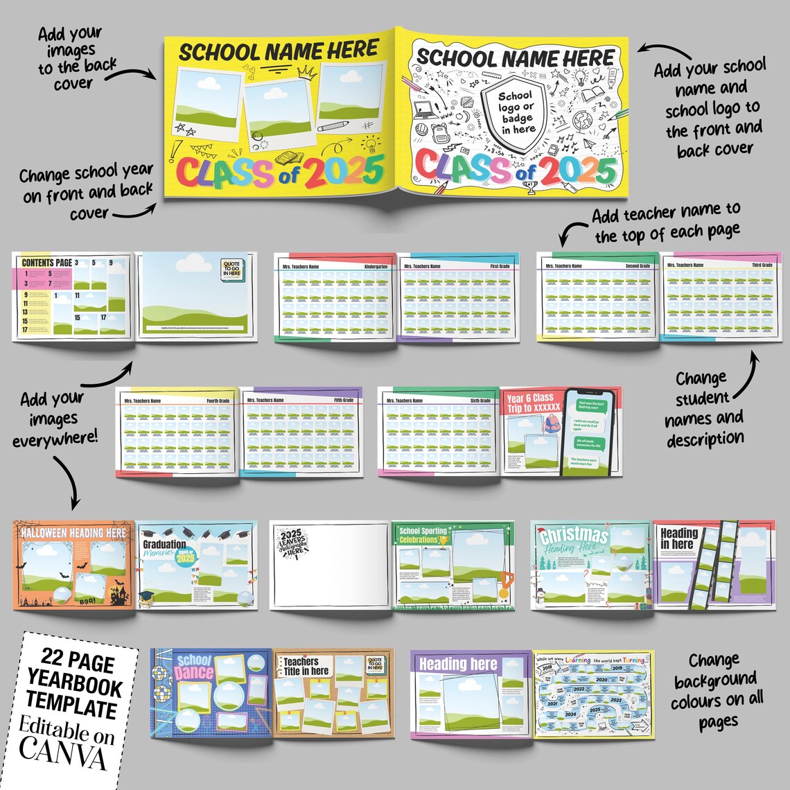 School Yearbook Sketchbook Style, Elementary School Yearbook, Primary ...