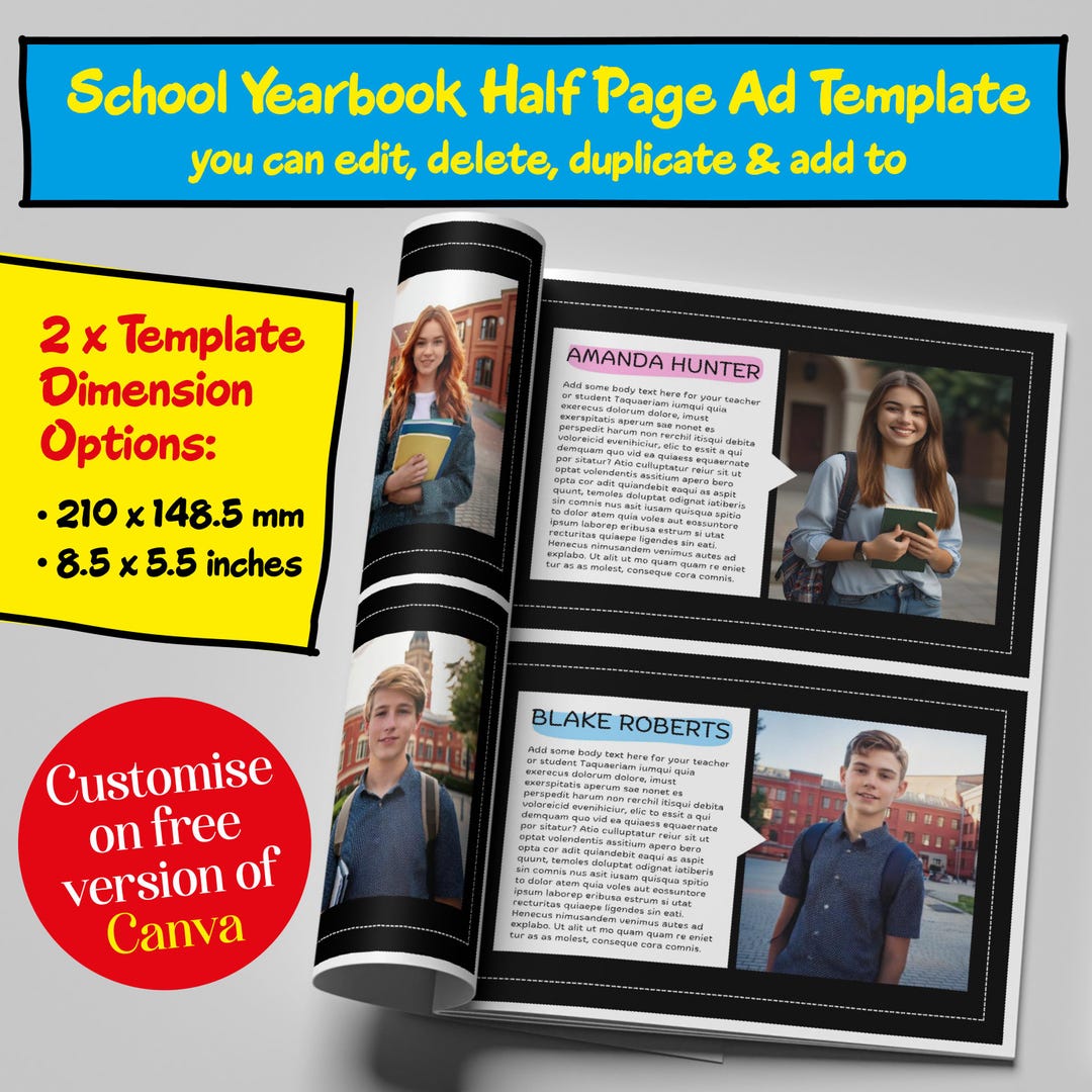 School Yearbook Half Page Ad Template, Editable Student Yearbook Ad, Elementary School Yearbook ...
