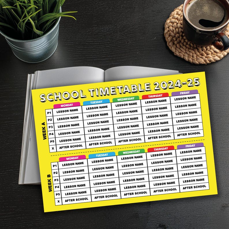 School Timetable 2024-2025, Scrapbook Style School or Work Timetable ...