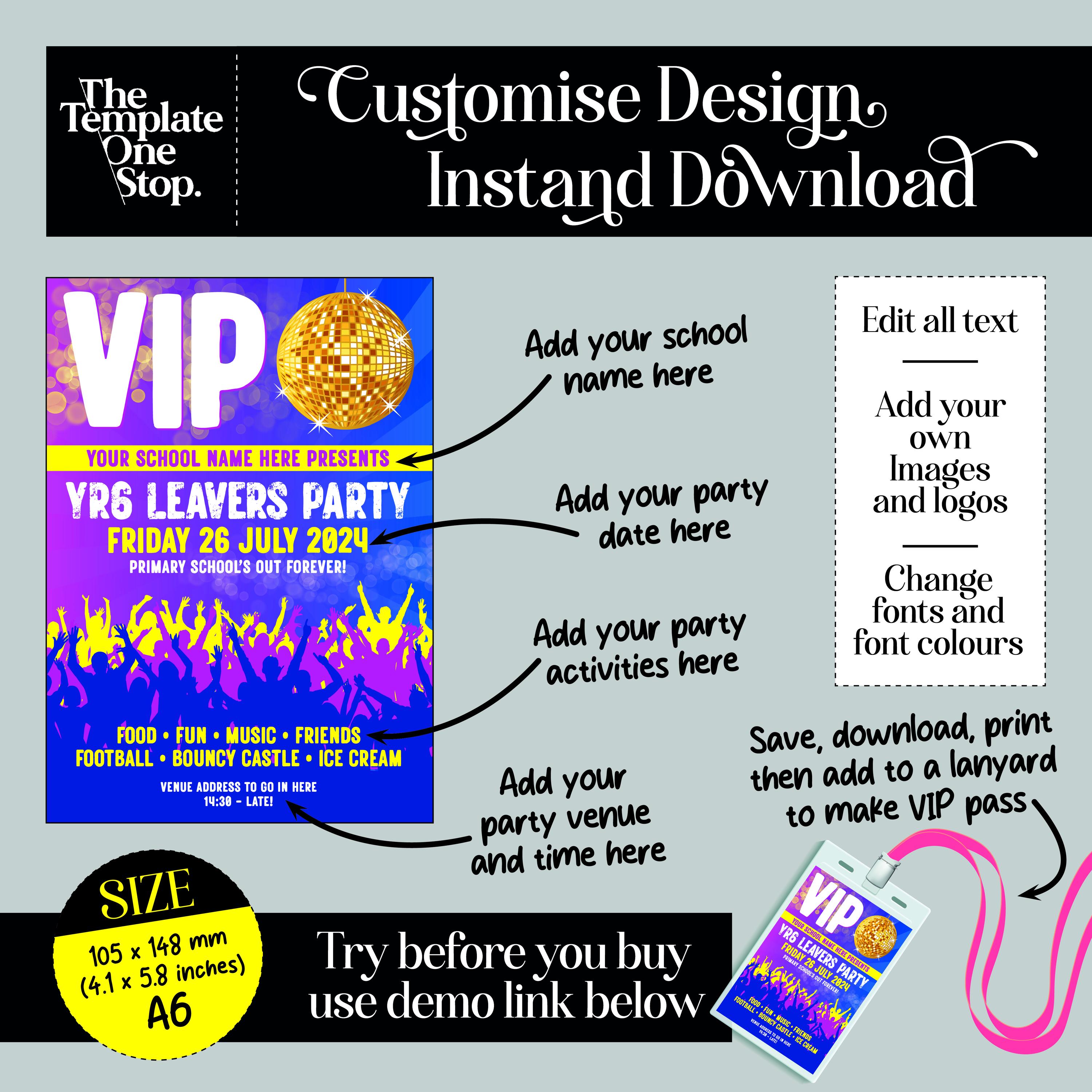 Editable A6 School Leavers Party Invitation, 2 Designs Included ...