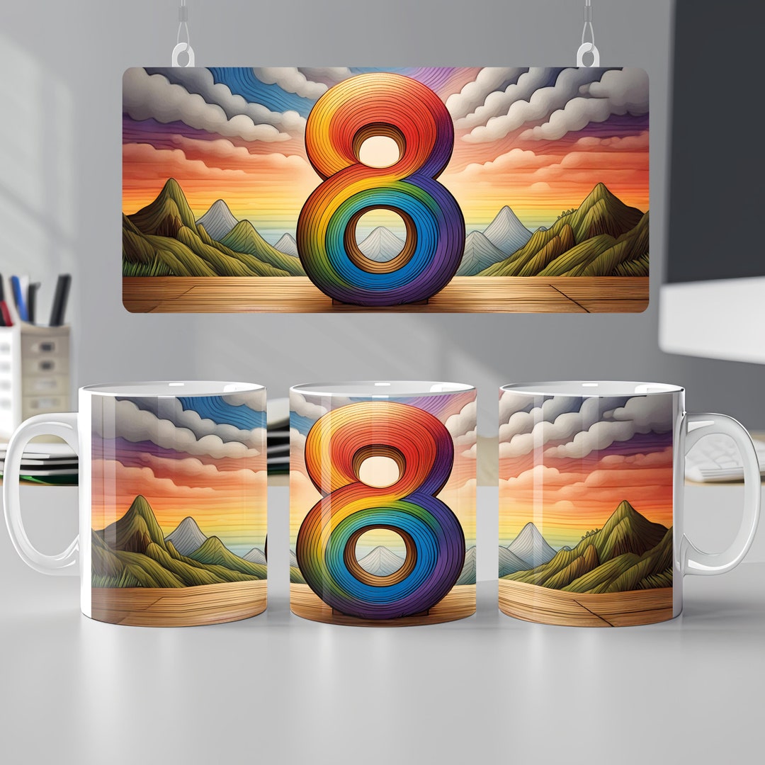 Number 8 Rainbow Mug Wrap Design, Personalized Gift, Mug Wrap, 11oz ...