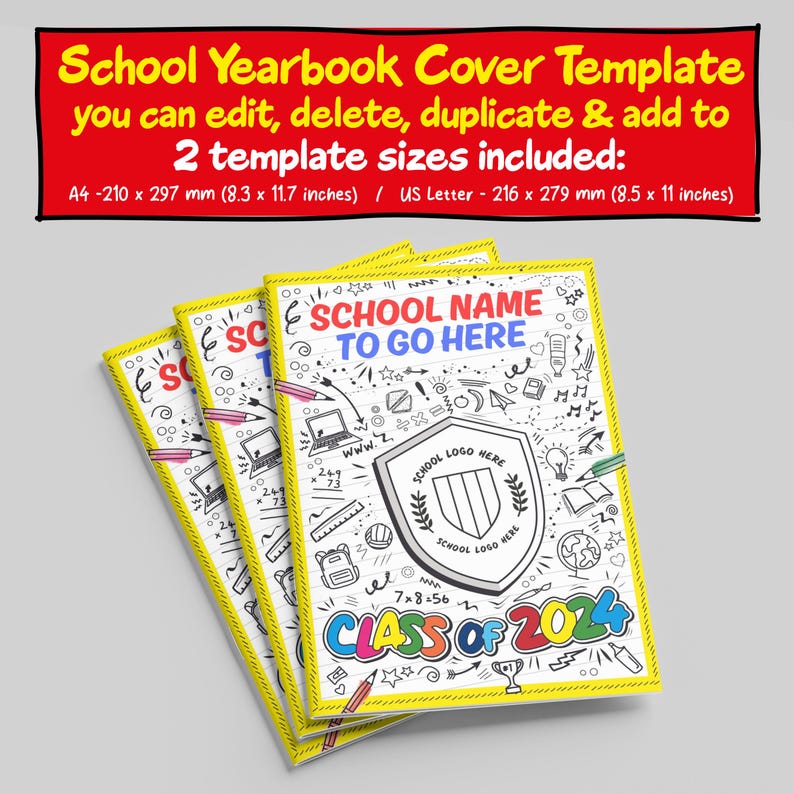 School Yearbook Cover 2024, Sketchbook Style Cover, Elementary School ...
