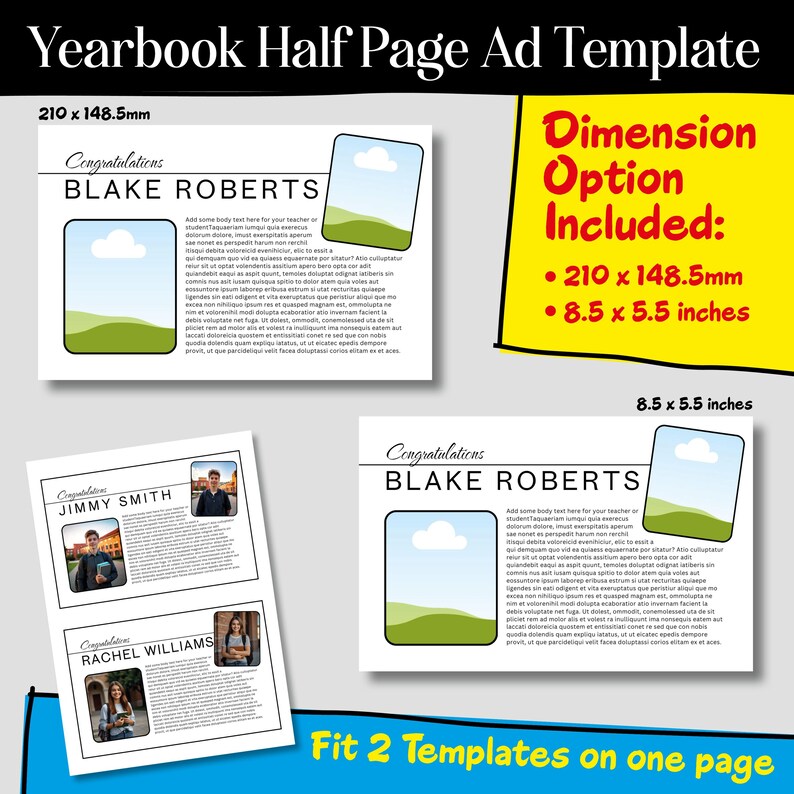 School Yearbook Half Page Ad Template, Editable Student Yearbook Ad ...