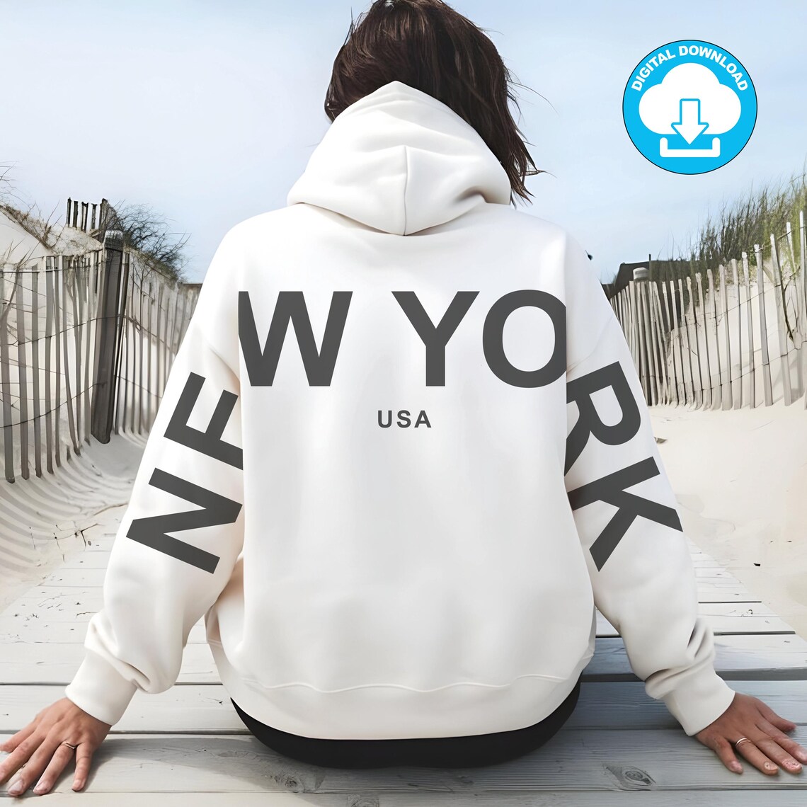 New York SVG, USA SVG, Large Print Back and Sleeves Sweatshirt Design ...