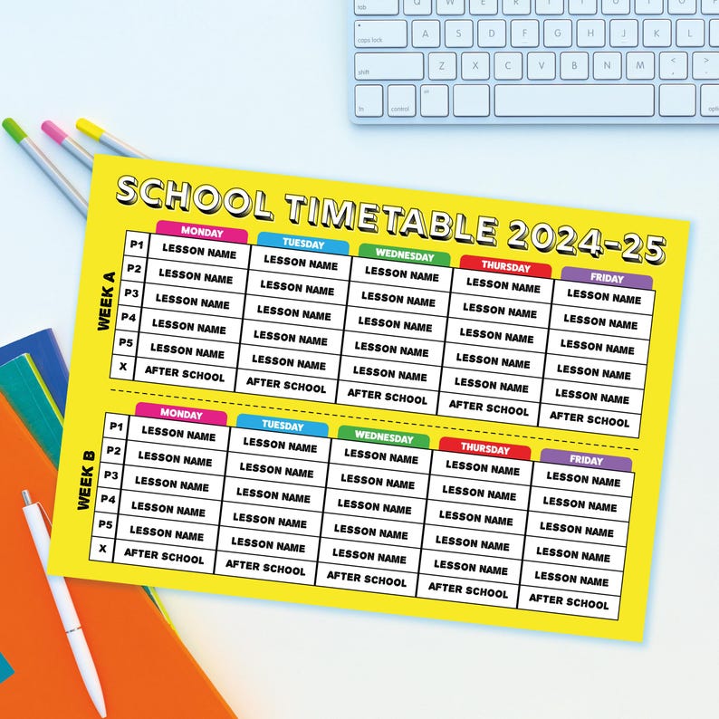 School Timetable 2024-2025, Scrapbook Style School or Work Timetable ...