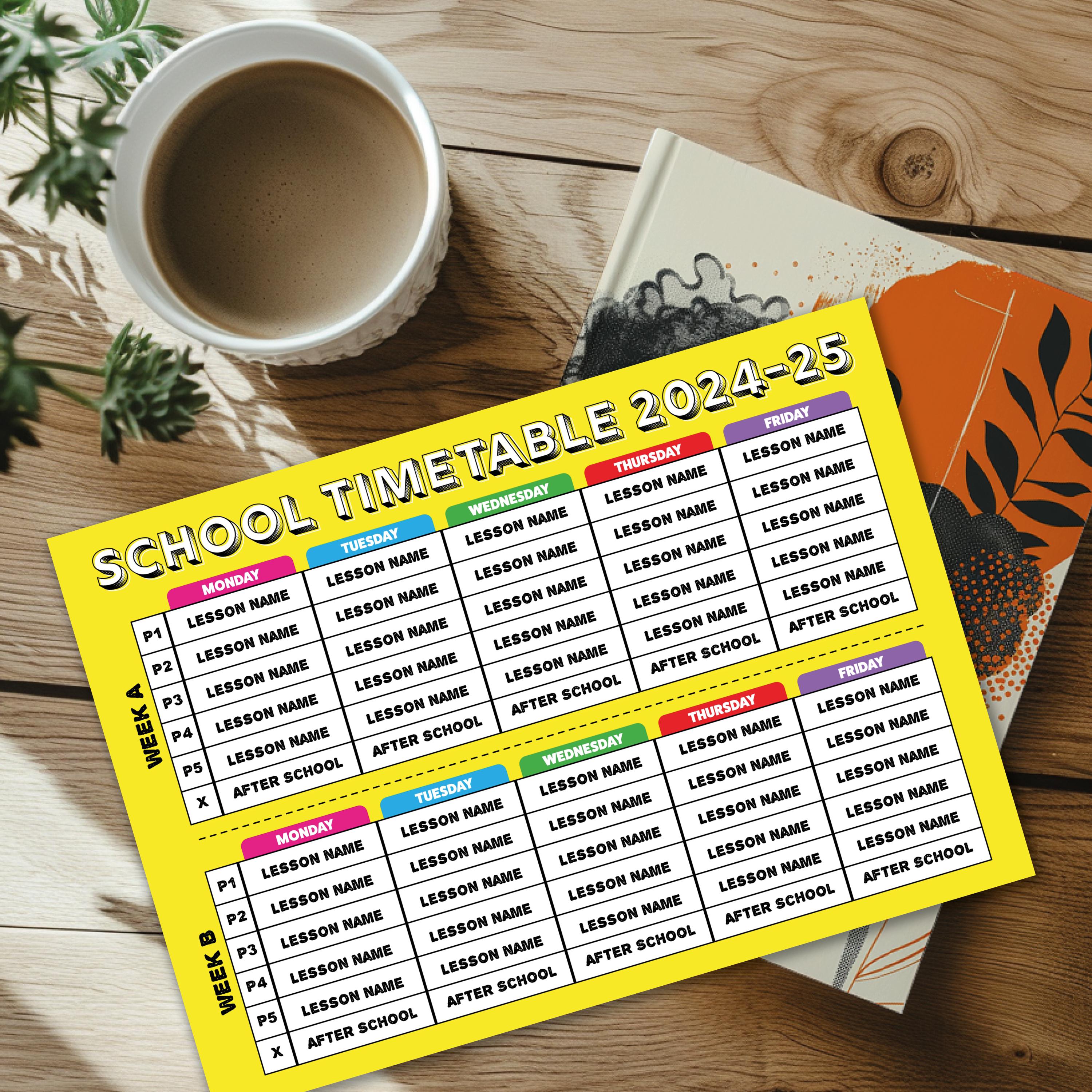 School Timetable 2024-2025, Scrapbook Style School or Work Timetable ...