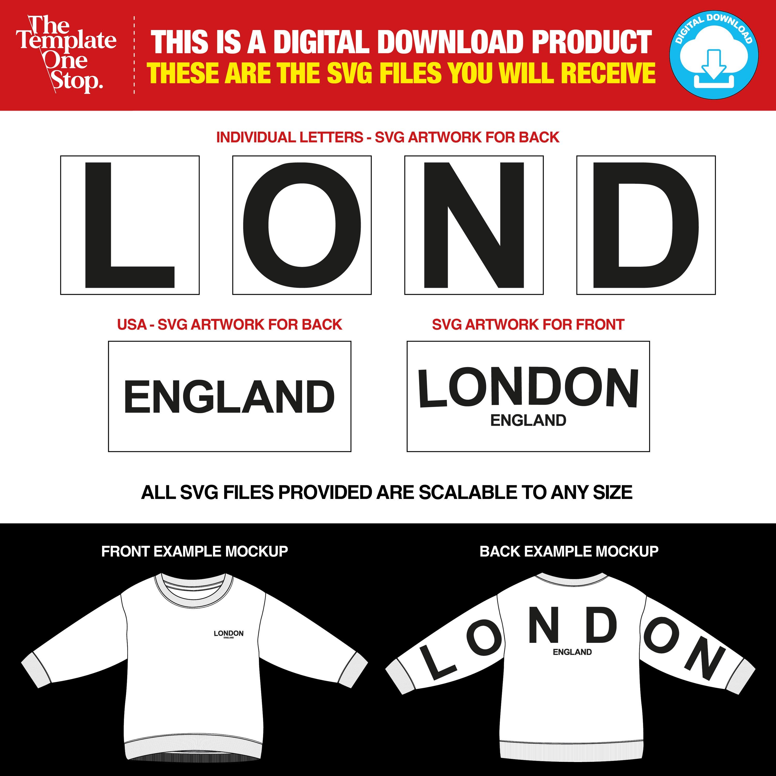 London SVG, England SVG, Large Print Back and Sleeves Sweatshirt Design ...