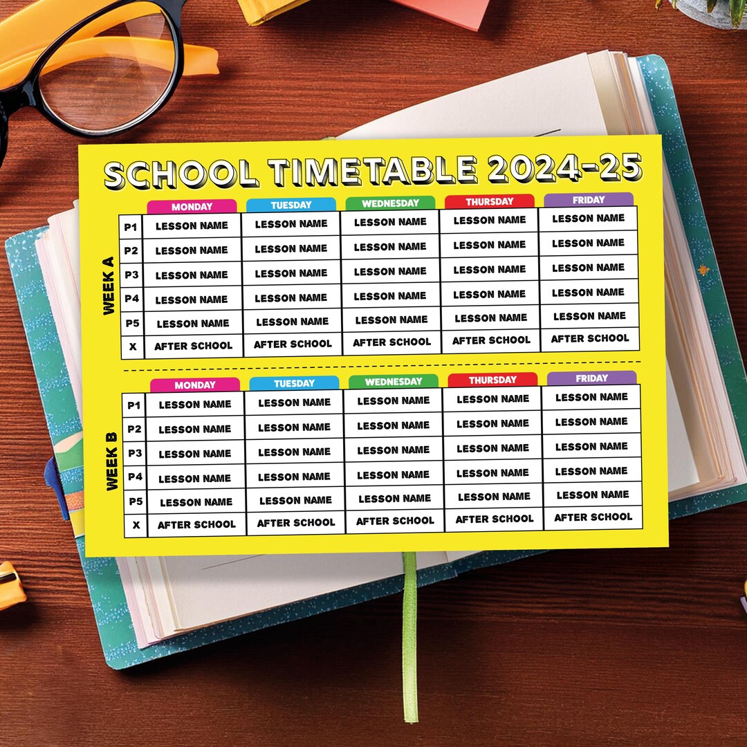 School Timetable 2024-2025, Scrapbook Style School or Work Timetable ...