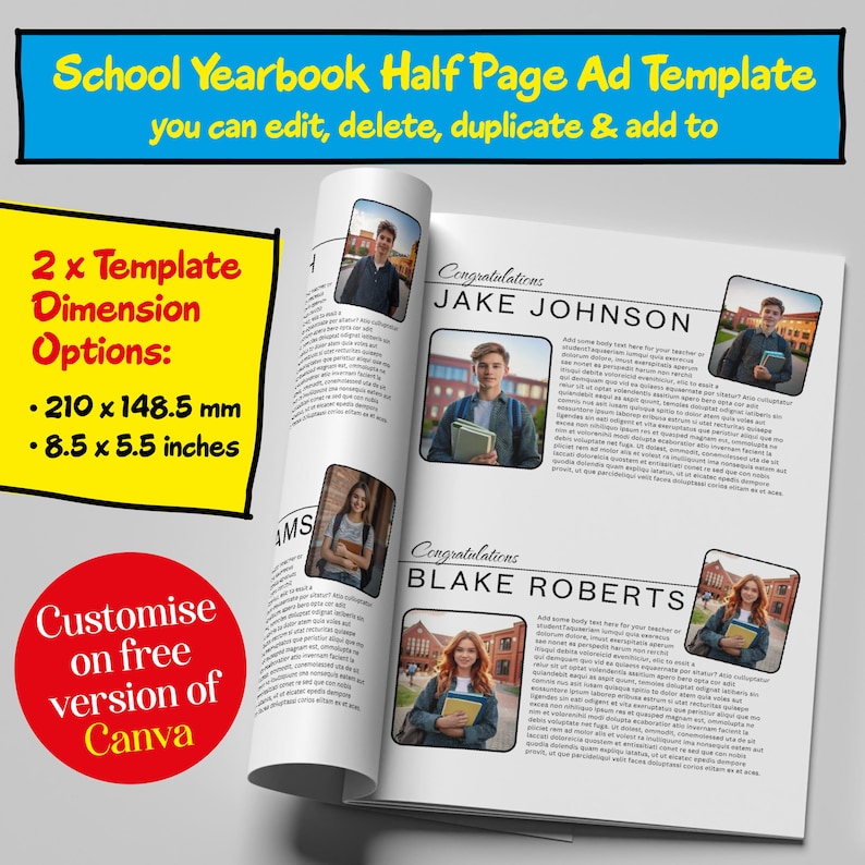School Yearbook Half Page Ad Template, Editable Student Yearbook Ad ...
