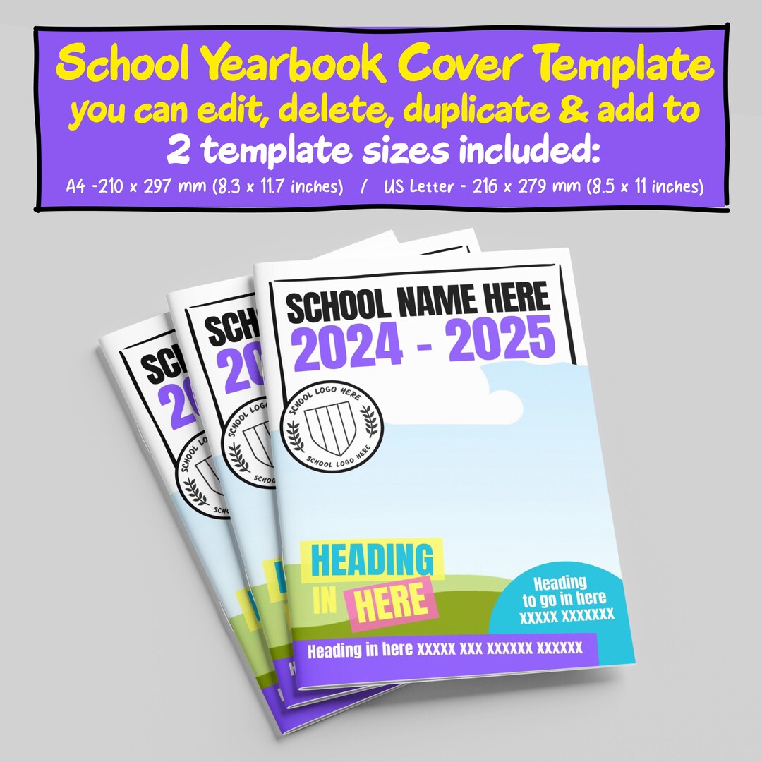 School Yearbook Cover 2025, Editable Elementary School Yearbook Cover ...