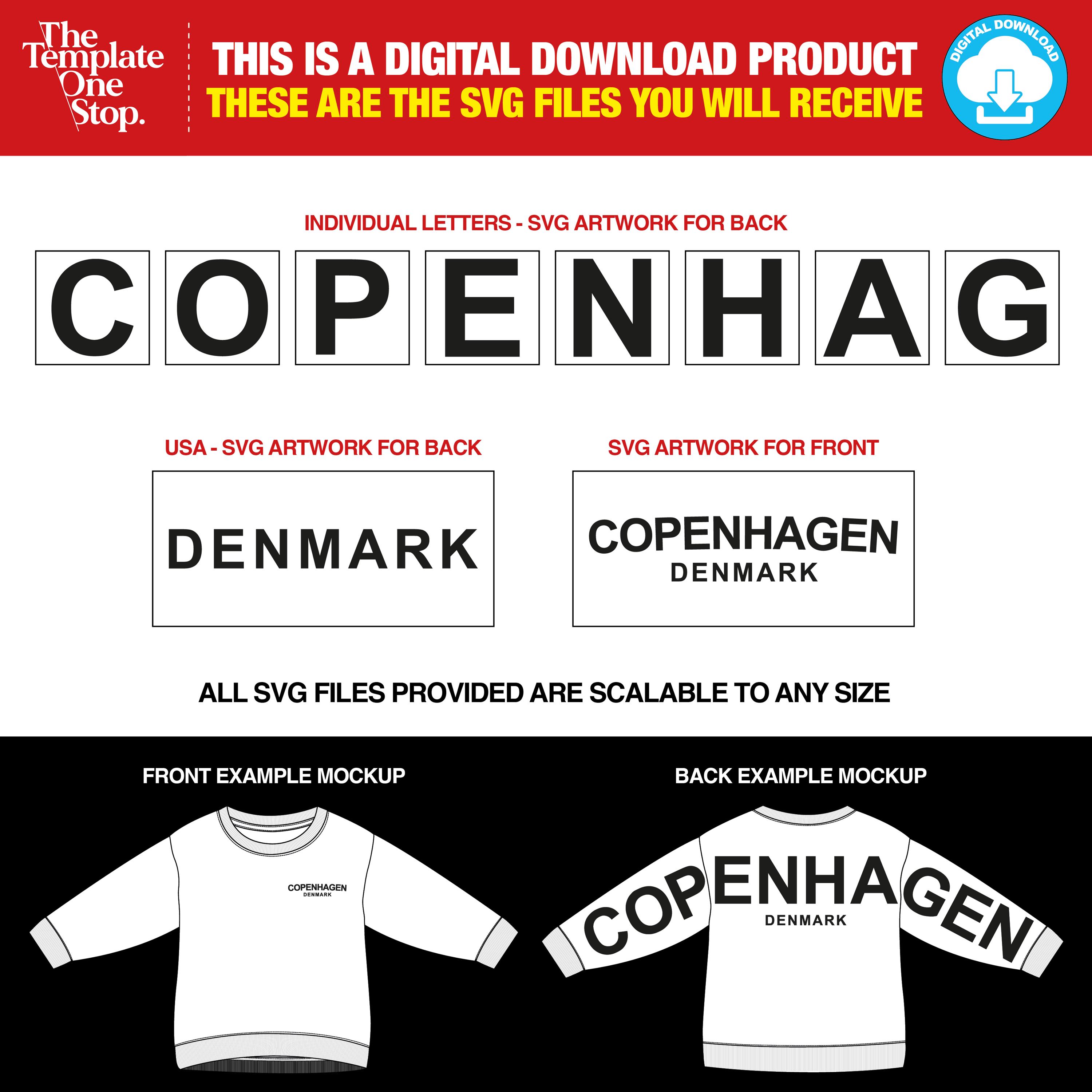 Copenhagen SVG, Denmark SVG, Large Print Back & Sleeves Sweatshirt ...