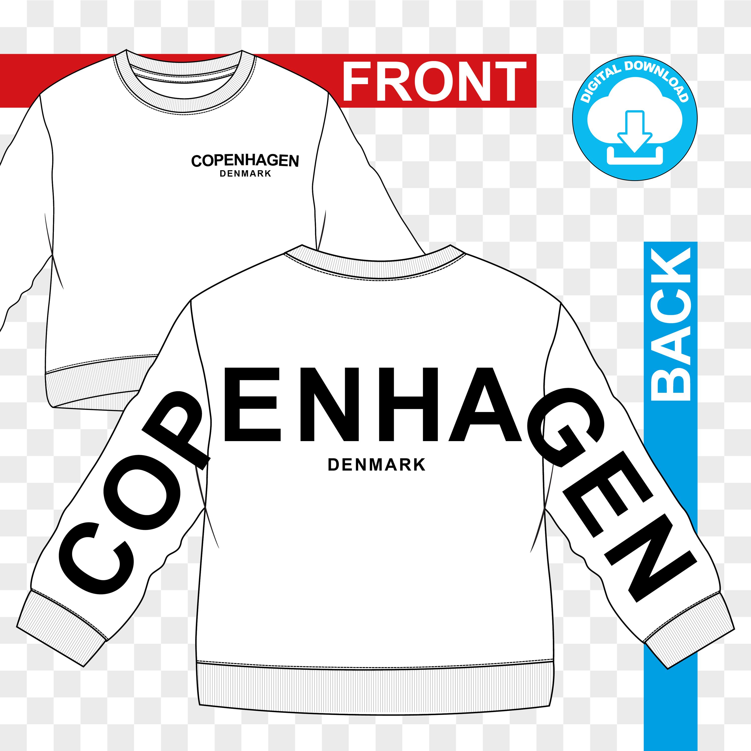 Copenhagen SVG, Denmark SVG, Large Print Back & Sleeves Sweatshirt ...