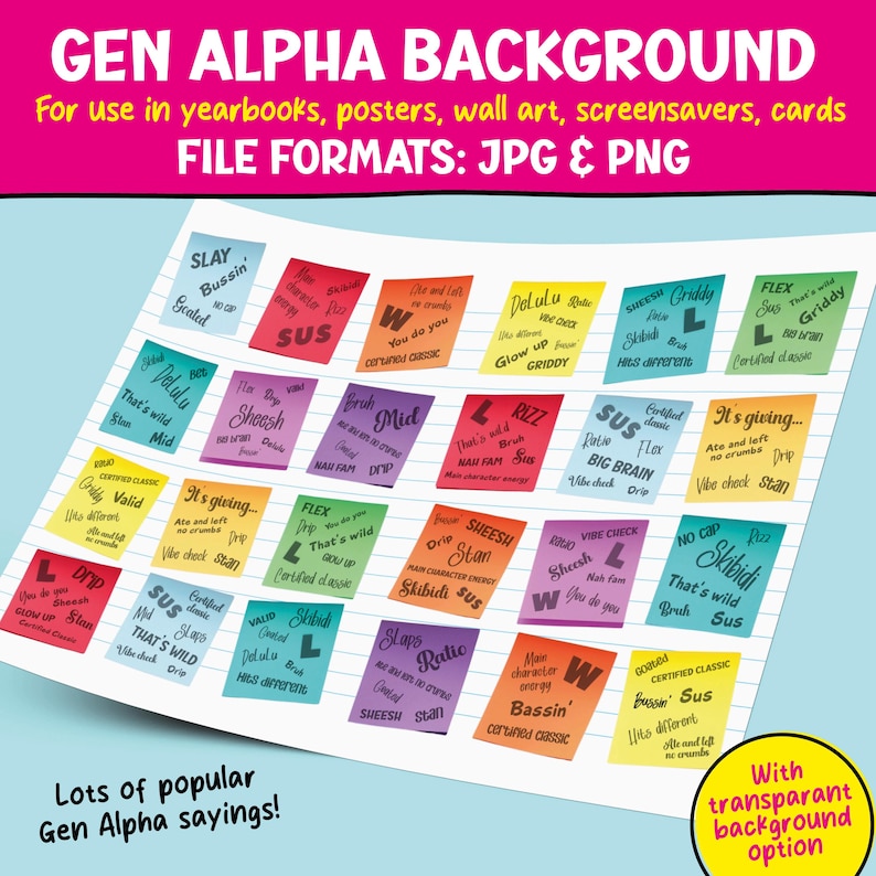 Gen Alpha Slang Sticky Note Background: PNG & JPG (digital Download) - Etsy
