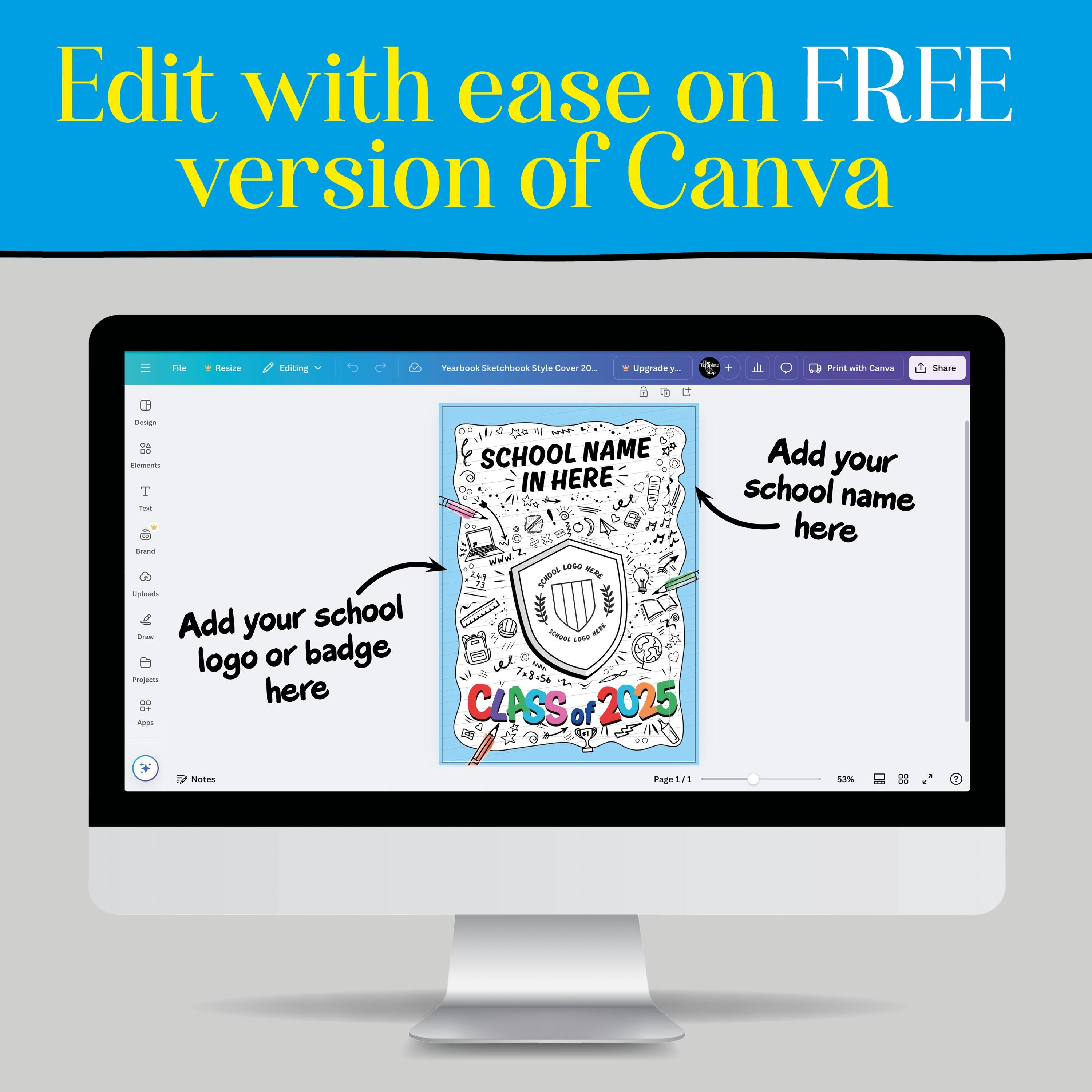 Editable Yearbook Cover Template for Teachers | DIY Printable School ...