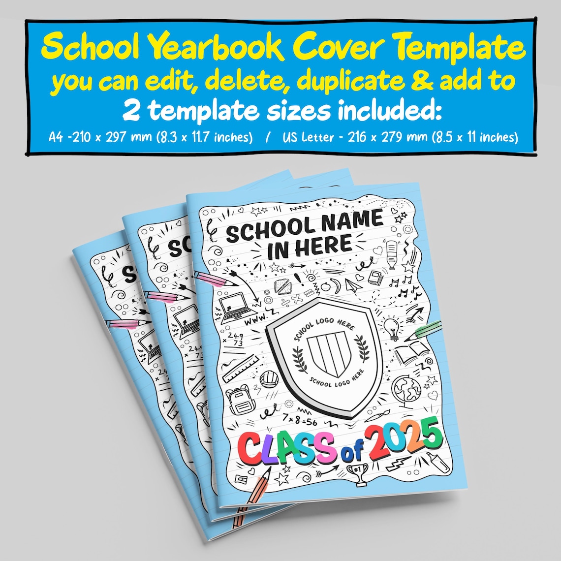 Editable Yearbook Cover Template for Teachers | DIY Printable School ...
