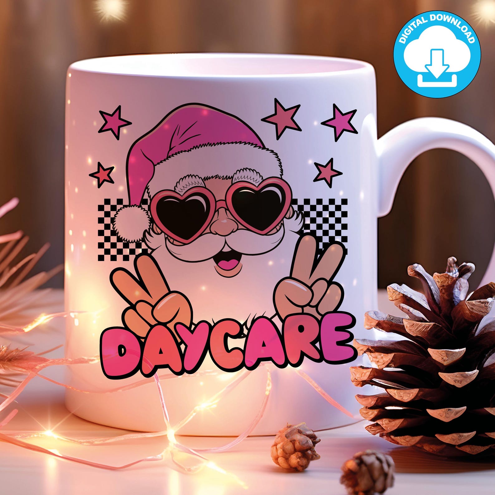 Daycare Pink Santa Christmas PNG for Sublimation Printing on T-shirts ...