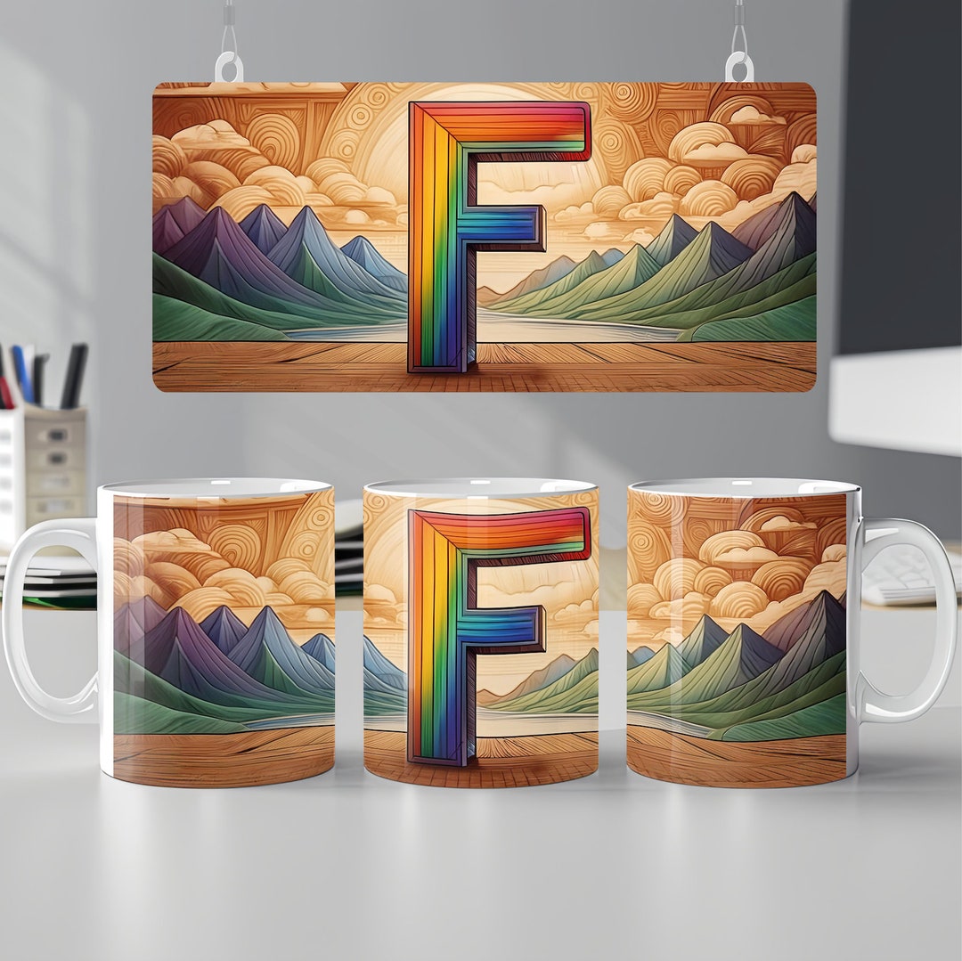 Letter F Rainbow Mug Wrap Design, Personalized Gift, Mug Wrap, 11oz ...