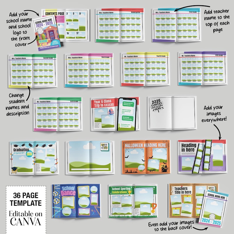 36 Page School Yearbook Template, Elementary School Yearbook, Primary ...