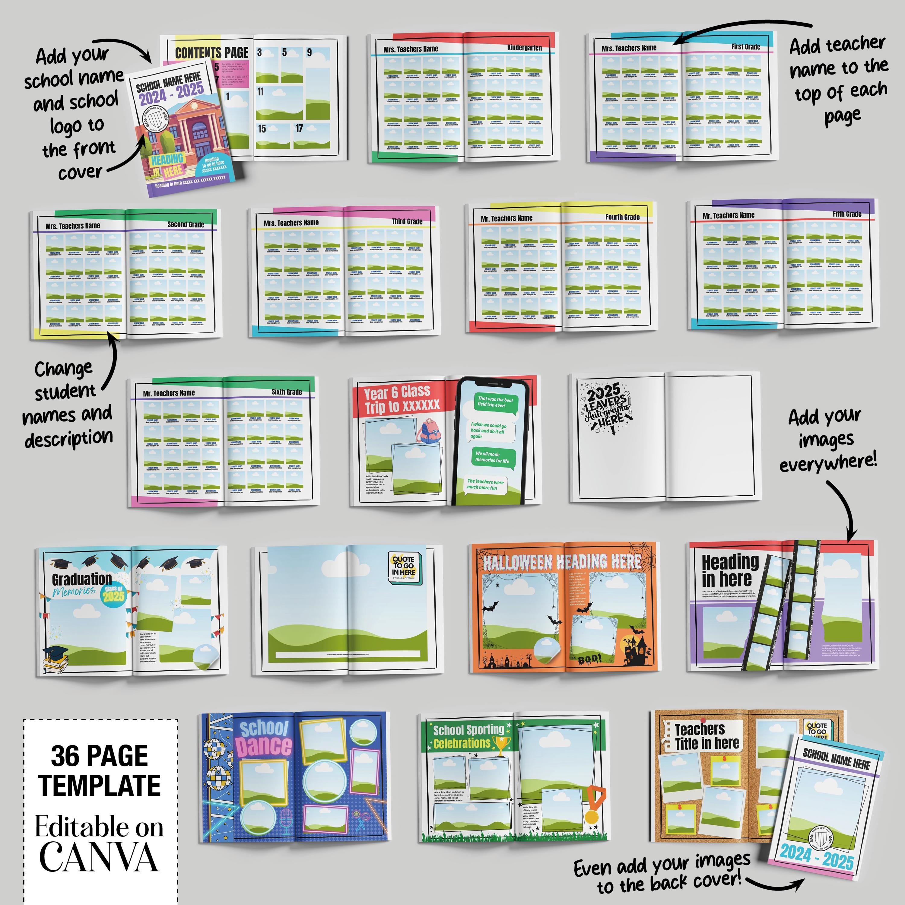 36 Page School Yearbook Template, Elementary School Yearbook, Primary ...