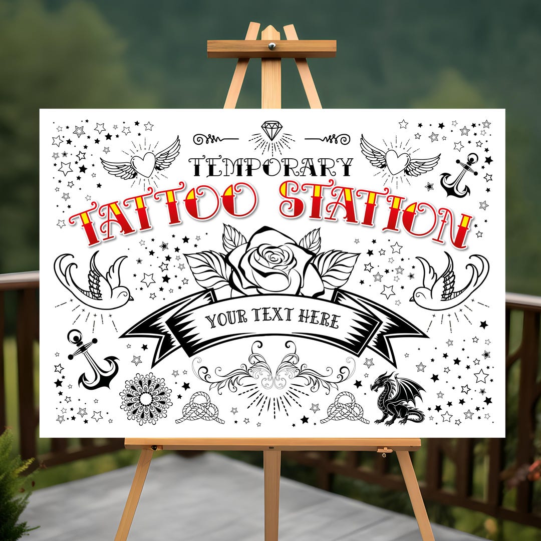 Editable A3 Tattoo Party Sign, Tattoo Station Party Sign, Digital ...