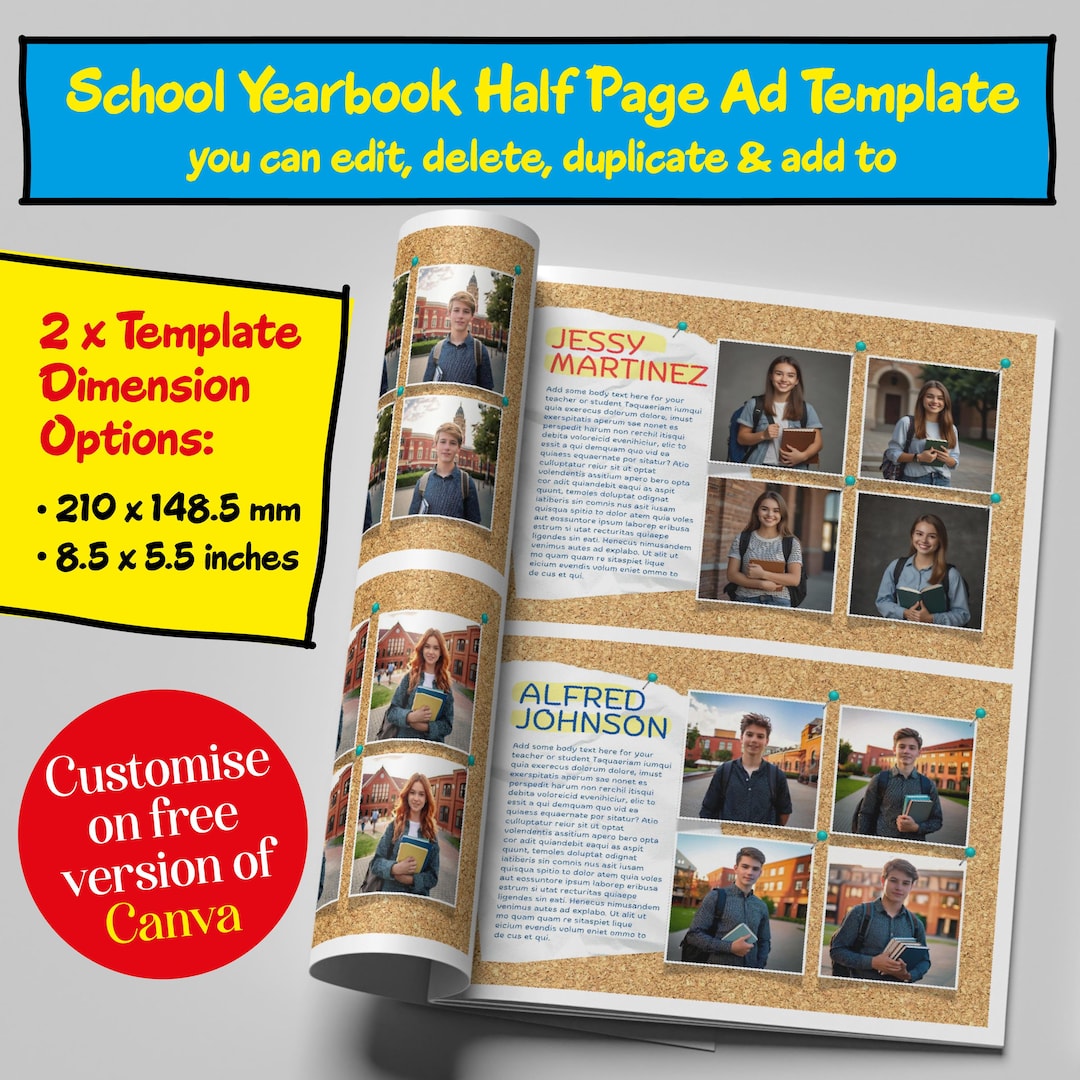 School Yearbook Half Page Ad Template, Editable Student Yearbook Ad ...
