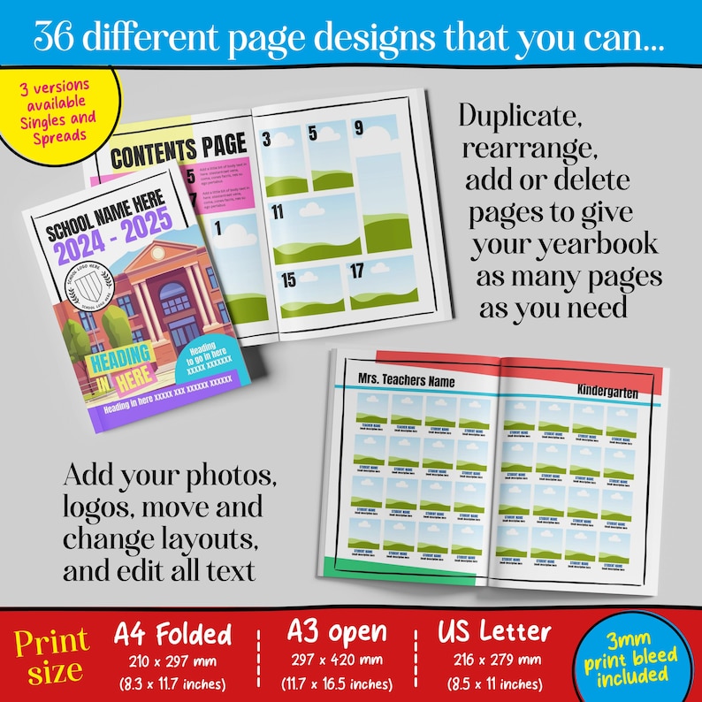 36 Page School Yearbook Template, Elementary School Yearbook, Primary ...