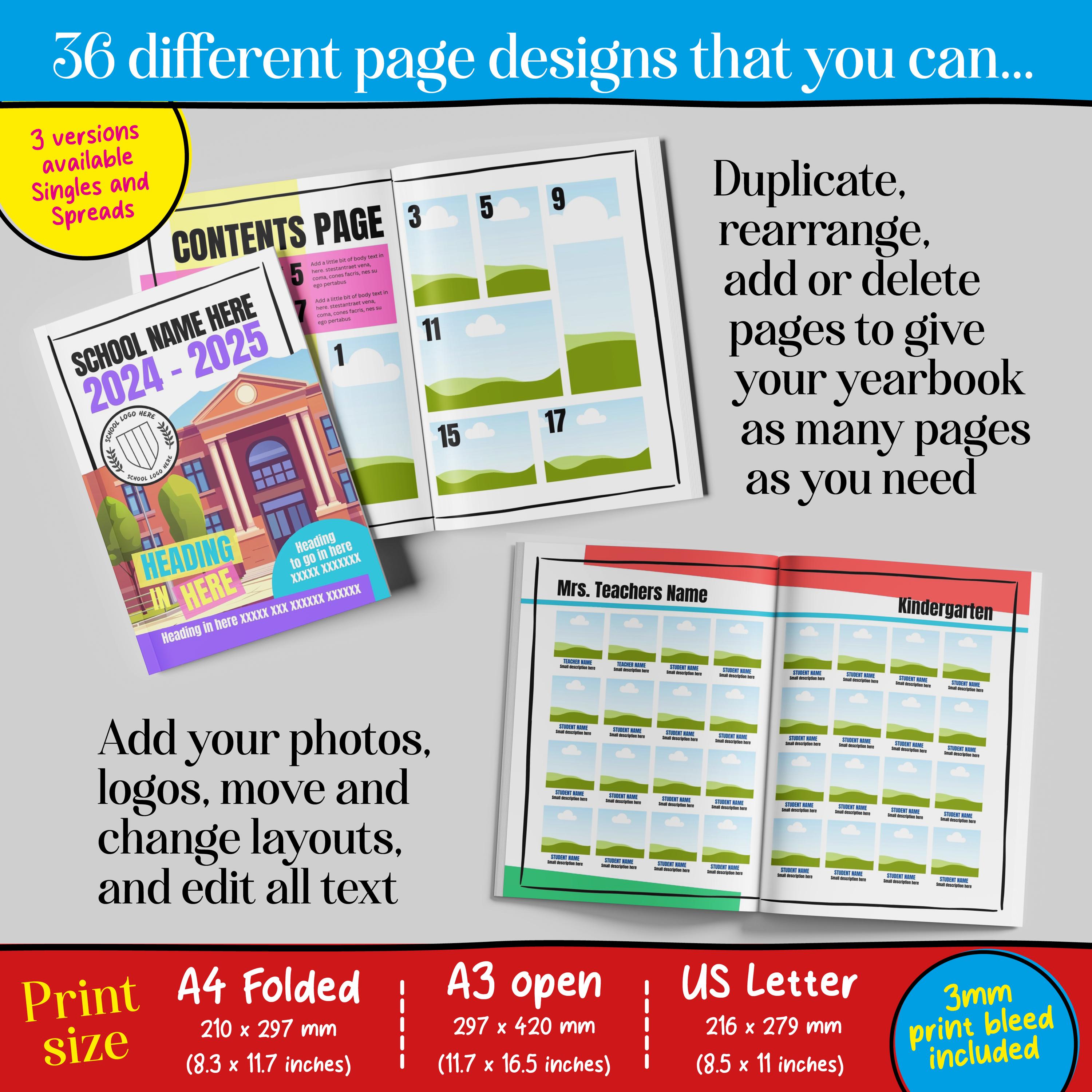 36 Page School Yearbook Template, Elementary School Yearbook, Primary ...