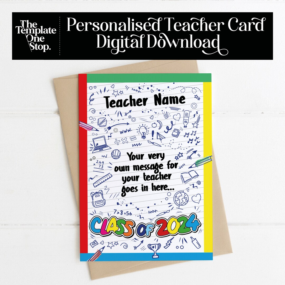 Personalised Teacher Card - Digital Download Teachers End of Year Card ...