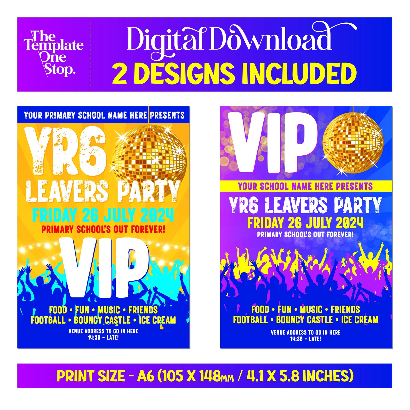 Editable A6 School Leavers Party Invitation, 2 Designs Included ...