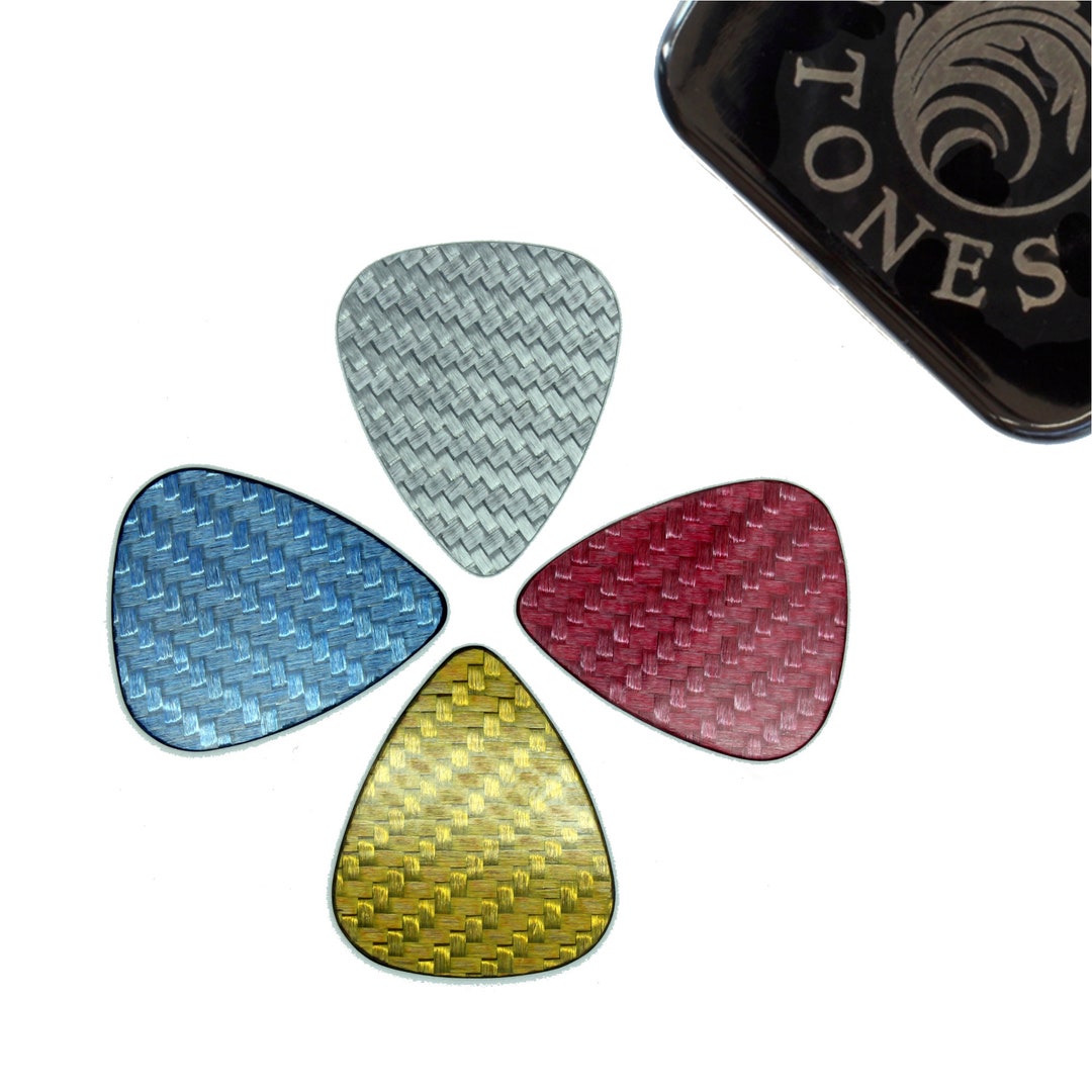 Carbon Fibre Mini Guitar Picks - 4 Different Thicknesses in a Gift Tin ...