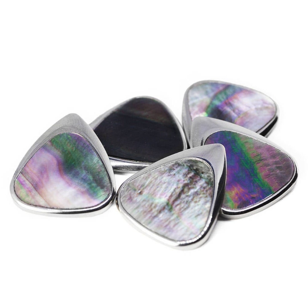 Jazz III Small Titanium Guitar Pick With Black Mother of Pearl Inlay ...