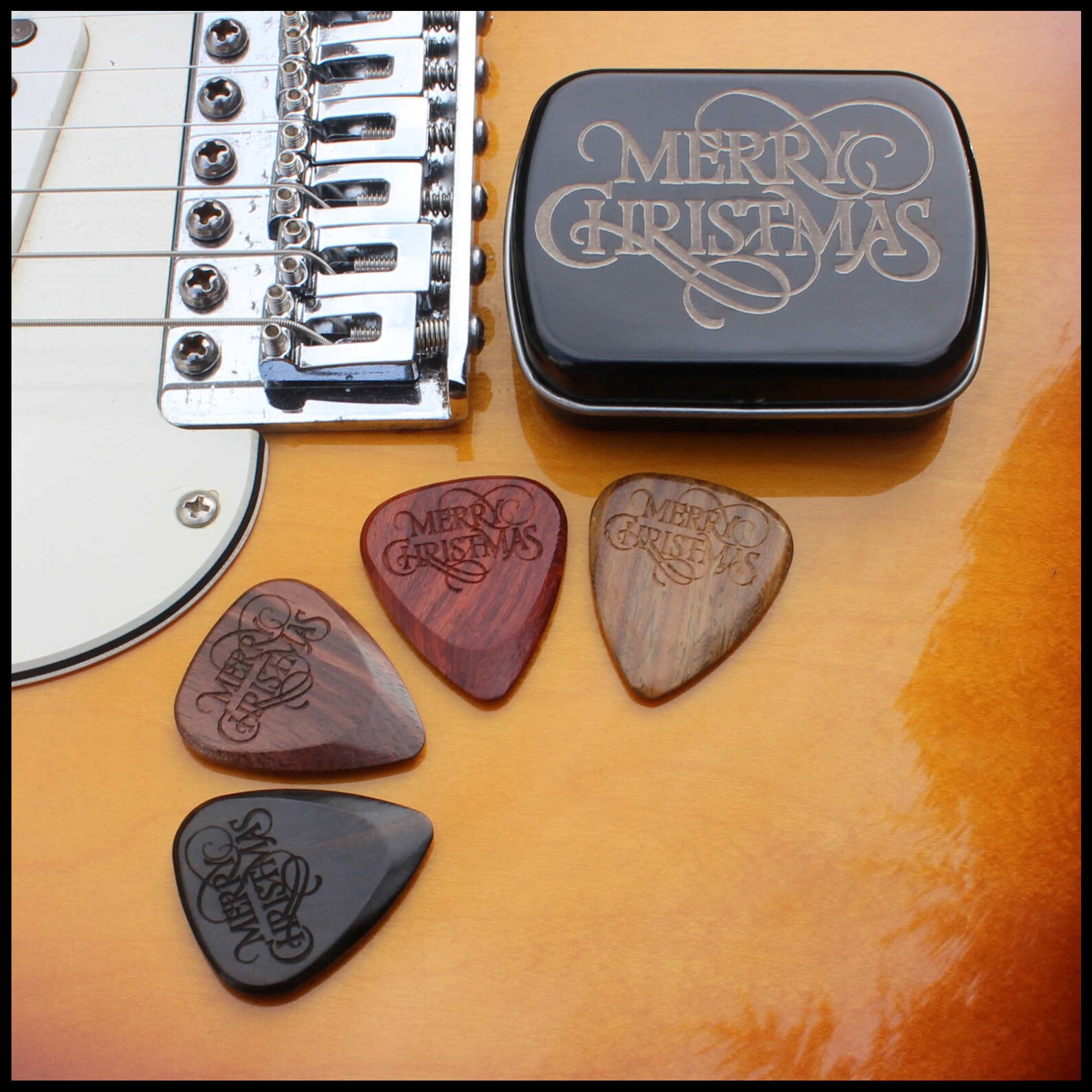 4 Electric Guitar Picks in a Merry Christmas Tin - Etsy