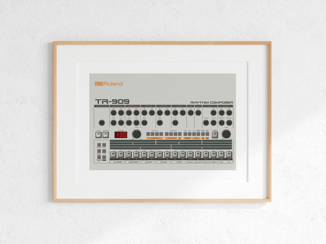 Roland TR-909 Drum Machine Digital Print, Retro Synth DJ Music Poster ...