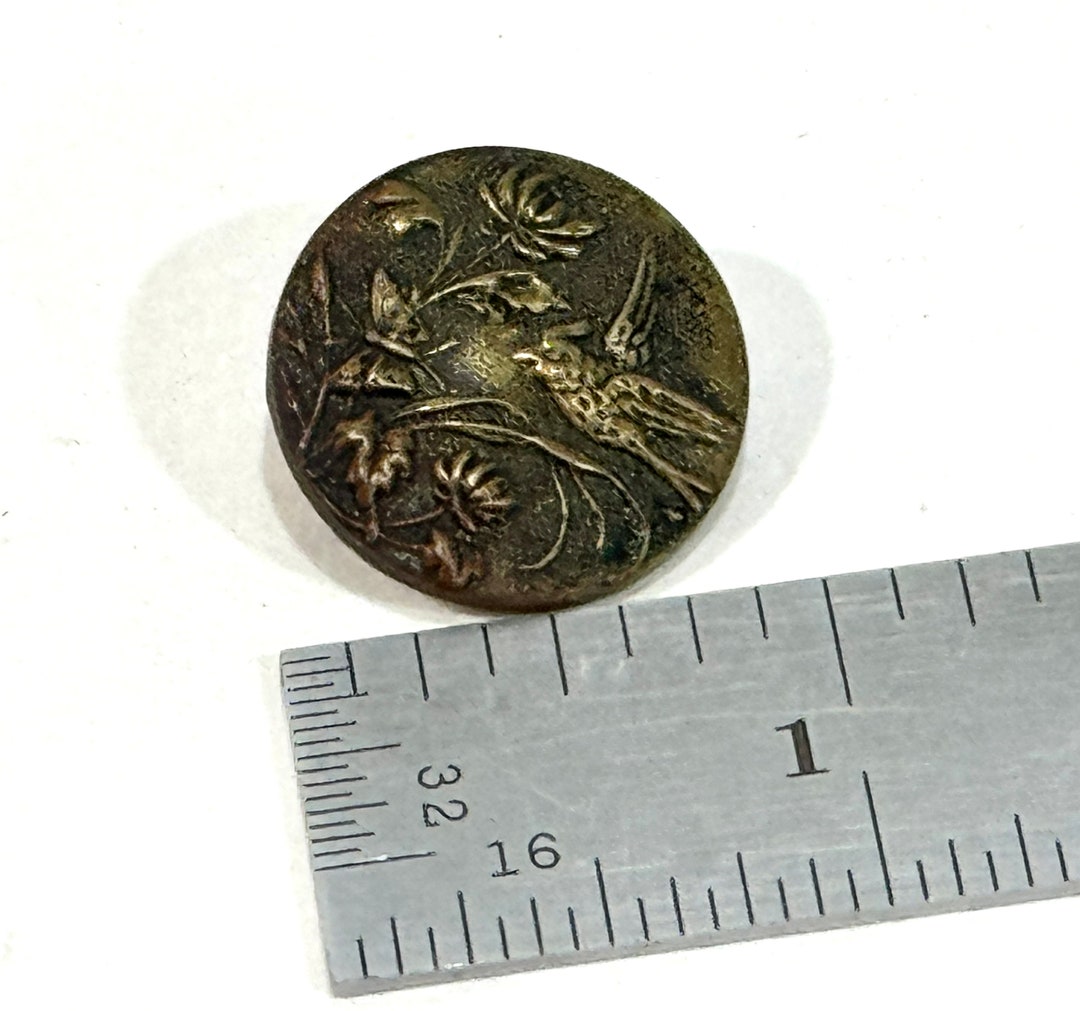 Antique French BUTTON, Victorian Bird, Flowers Butterfly,. Paris Back ...