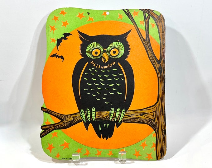 Vintage Halloween, Beistle USA, Halloween Owl, Fluorescent Orange, Die ...