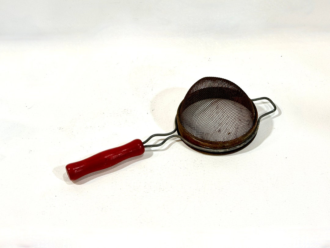 Vintage 1950s Metal Strainer, Red Tea Strainer, Metal Sieve, Red Wood ...