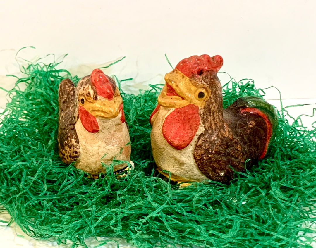 Vintage 1940 Chicken Shakers, Rooster Hen Chalk Ware, Mid Century ...