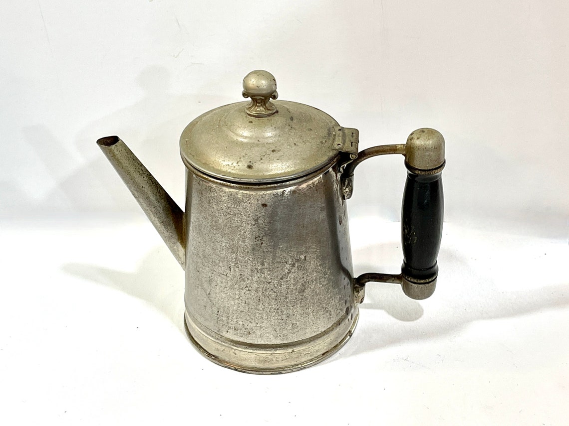Vintage Kitchen Metal Coffee Pot Hinged Lid Wood Handle Mid - Etsy