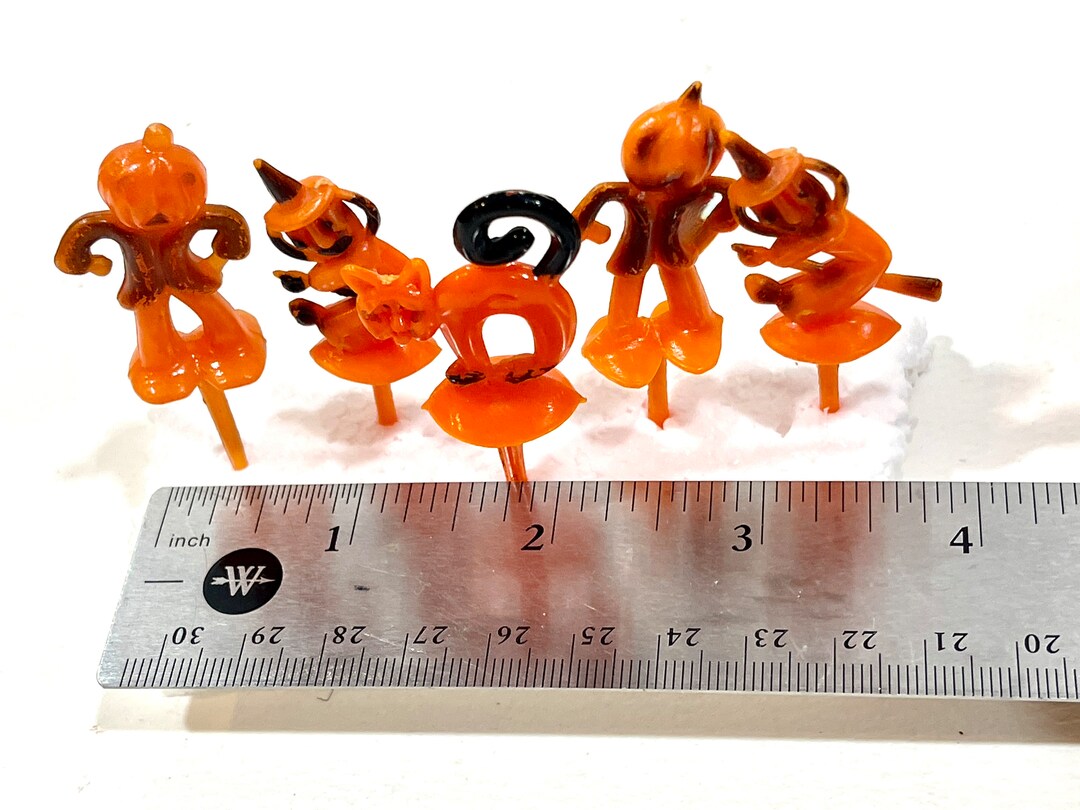 Vintage Halloween, Cupcake Toppers, Cake Decorations, Set of 5 Plastic ...