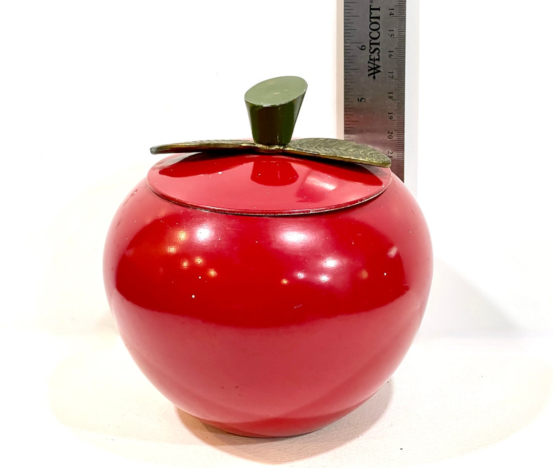 Vintage Red Apple Canister, Enamel Aluminum, Enamel Over Chrome ...