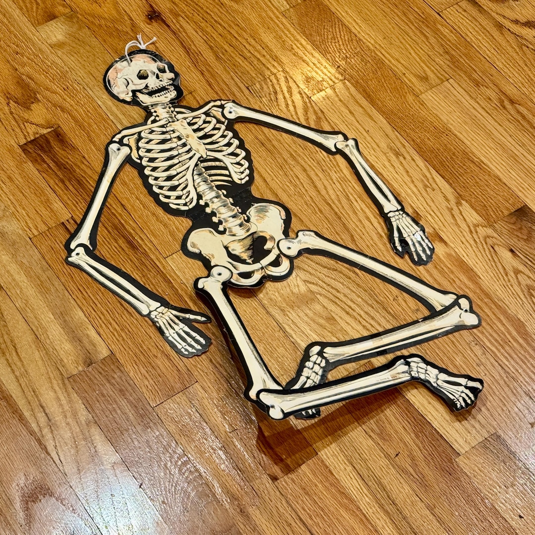 Vintage Halloween Skeleton Door Decor: 32" Jointed Glow-in-dark Die Cut ...