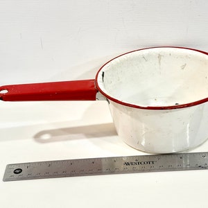 Vintage Enamelware Red and White Pan With Handle 1950's - Etsy