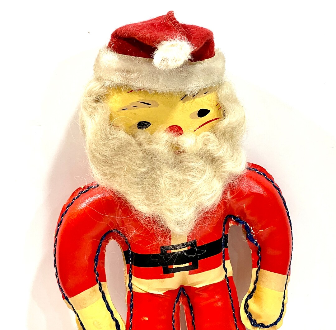 Vintage Santa Doll, Oil Cloth Santa, Mohair Beard, 12 Inch Santa, Mid ...
