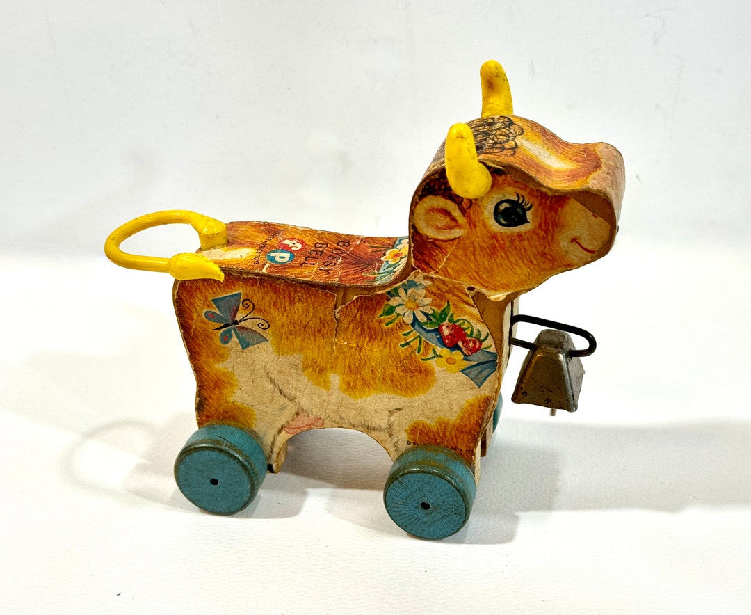 Vintage Pull Toy, Bossy Bell, Fisher Price Cow, Mid Century 1950s, Wood ...
