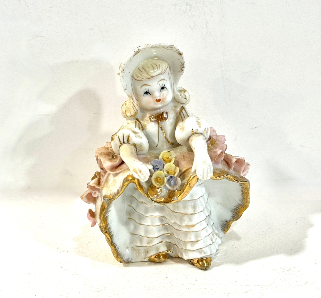 Vintage Bloomer Girl, LEFTON Figurine, KW1698 Porcelain Girl, Mid ...