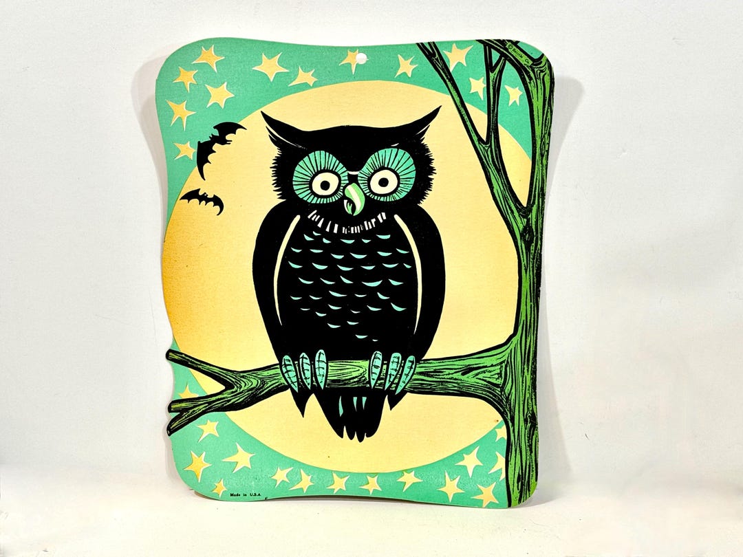 Vintage Halloween, Beistle USA, Halloween Owl, Fluorescent Orange, Die ...