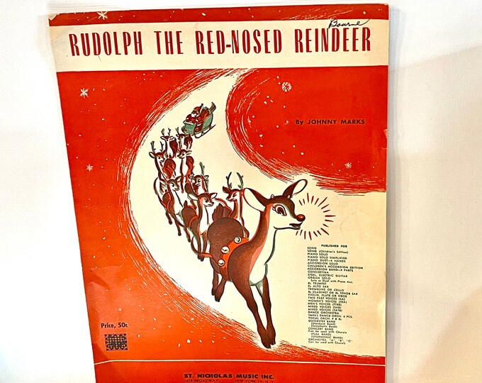 Vintage Rudolph the Red Nosed Reindeer Sheet Music, Mid Century Holiday ...