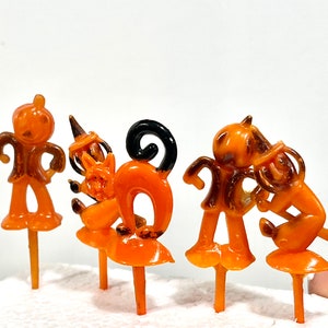 Vintage Halloween, Cupcake Toppers, Cake Decorations, Set of 5 Plastic ...